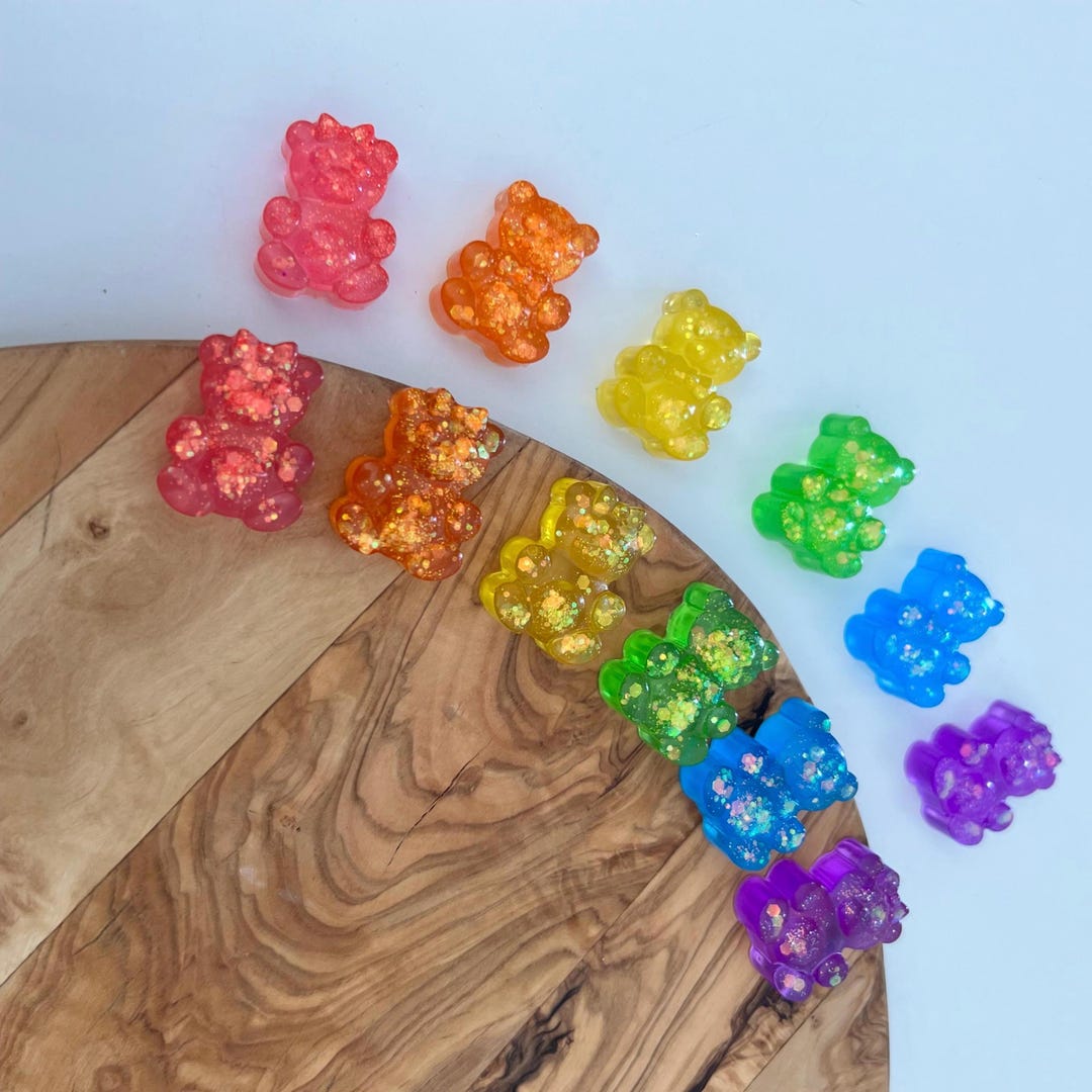 Rainbow Teddy Bears Loose Parts, 6 Resin COUNTERS Montessori Sensory ...