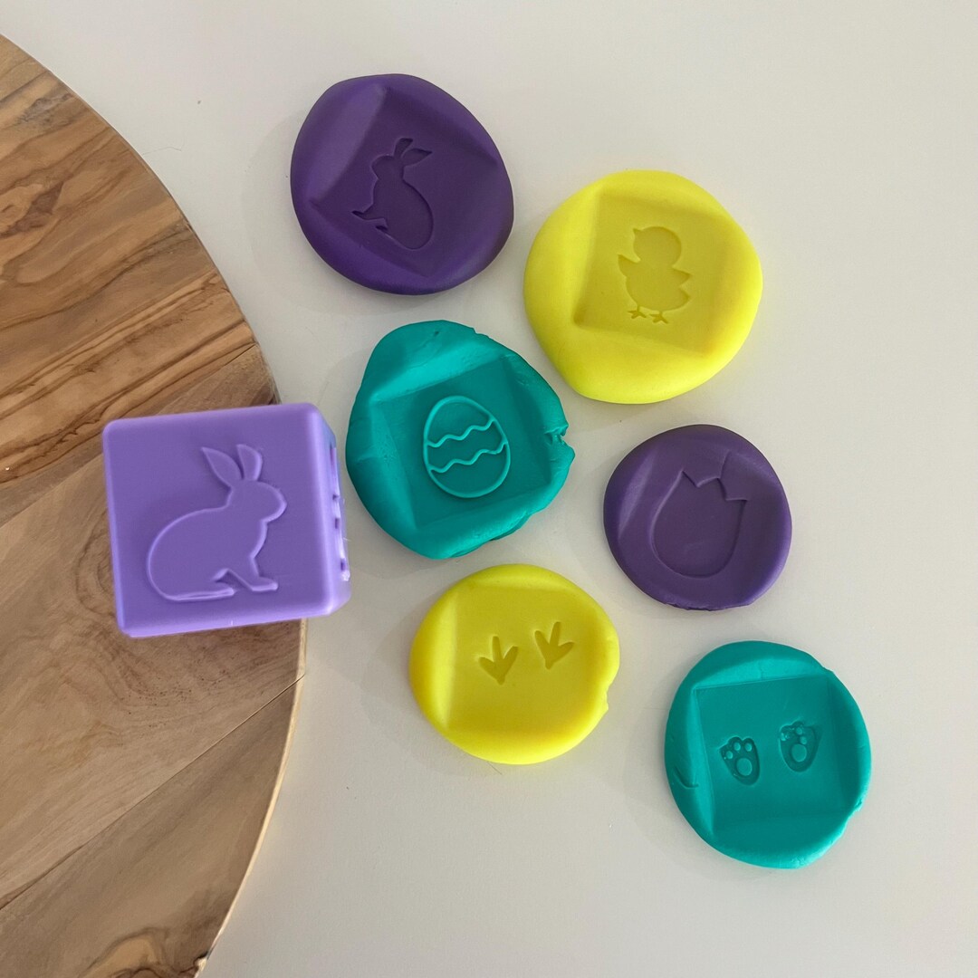 Spring Playdoh Stamper Cube, Play Dough Stamp Cube Easter, Bunny, Chick ...