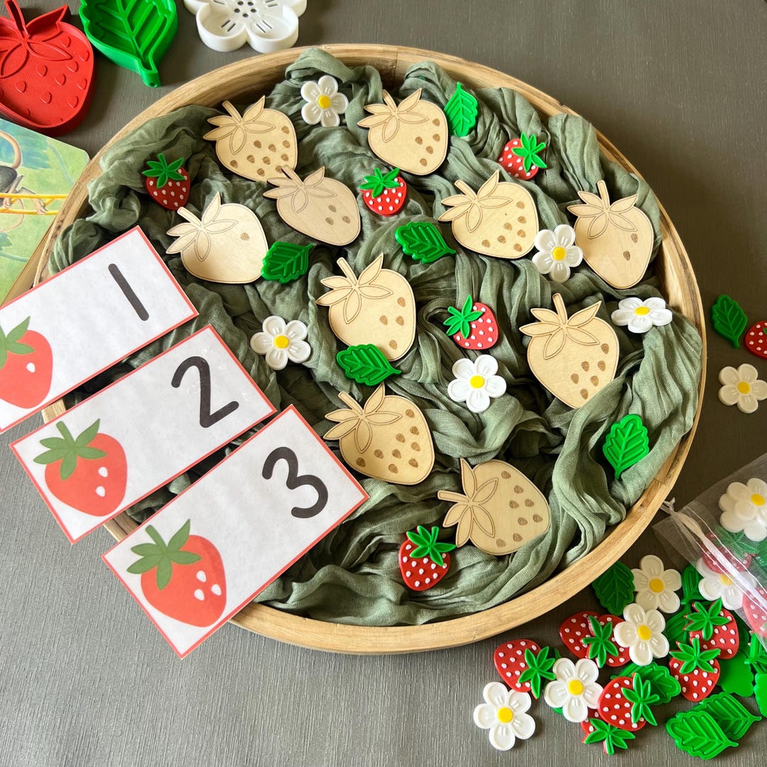 Strawberry Counters, Wooden Counters, 3d Counters, Strawberry Sensory ...