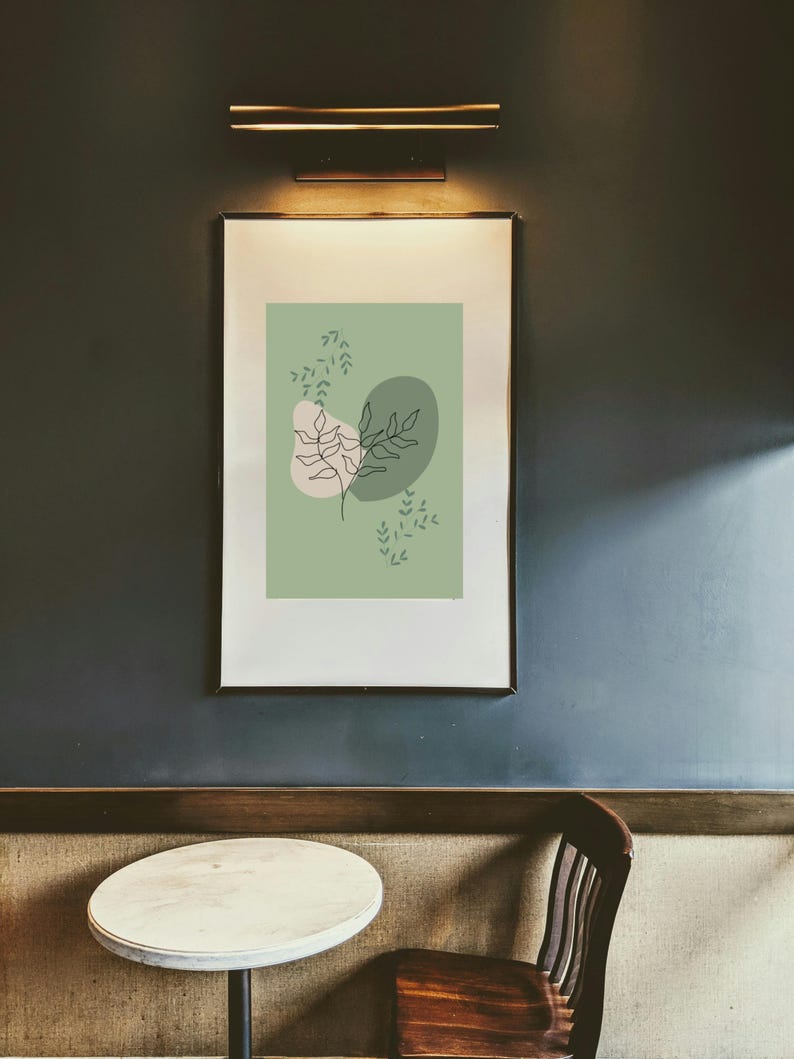 Green Boho Wall Art - Minimalist Botanical Prints, Modern Bohemian ...