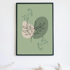 Green Boho Wall Art - Minimalist Botanical Prints, Modern Bohemian ...