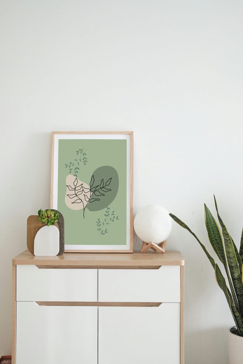 Green Boho Wall Art - Minimalist Botanical Prints, Modern Bohemian ...