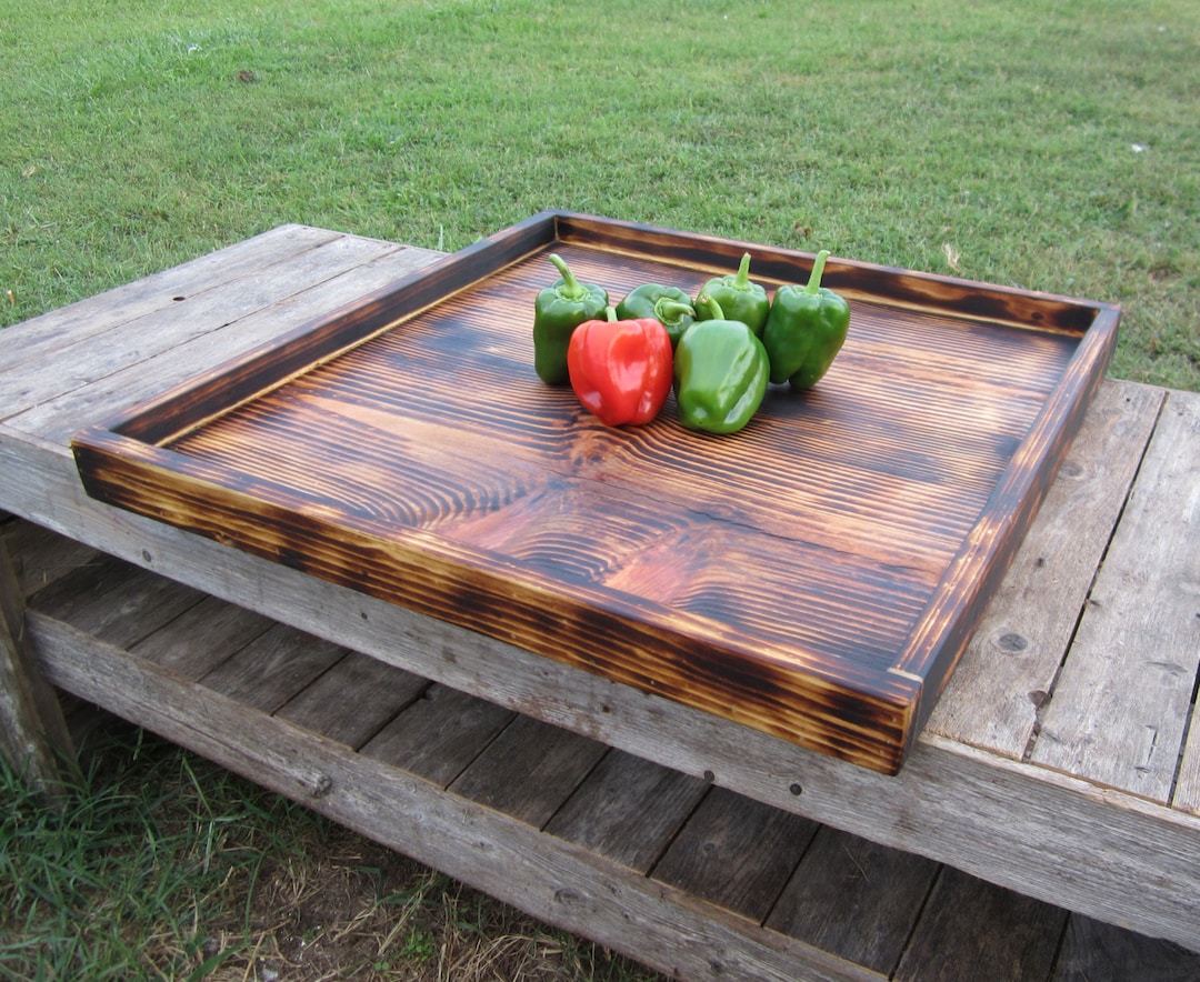 Rustic Coffee Table Tray - Lodge Decor - Torched Wood - Etsy