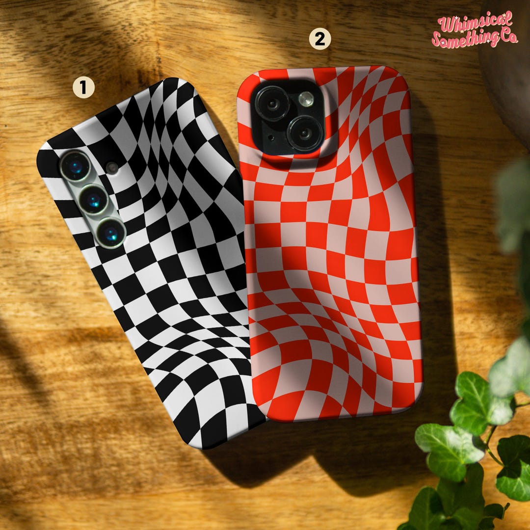 Wavy Checkered Case for iPhone 16 11 Pro Max iPhone 13 Mini iPhone 14 12 iPhone 15 Plus Chess ...