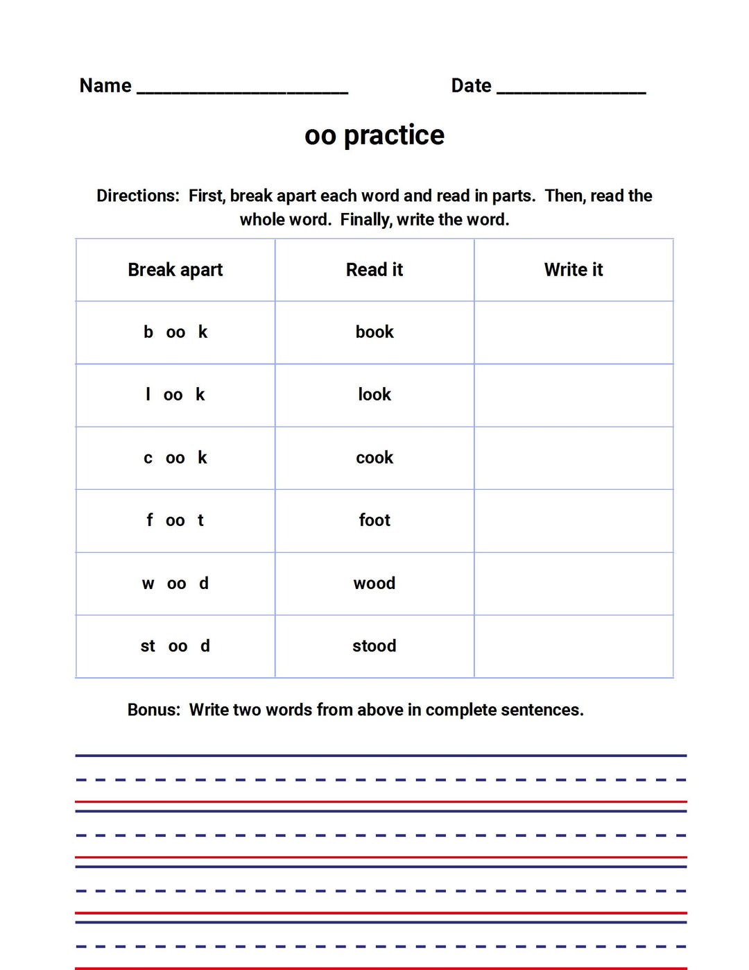 Phonics Practice Oo Vowel Team - Etsy