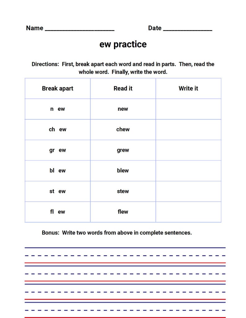 Phonics Practice Ew Team - Etsy
