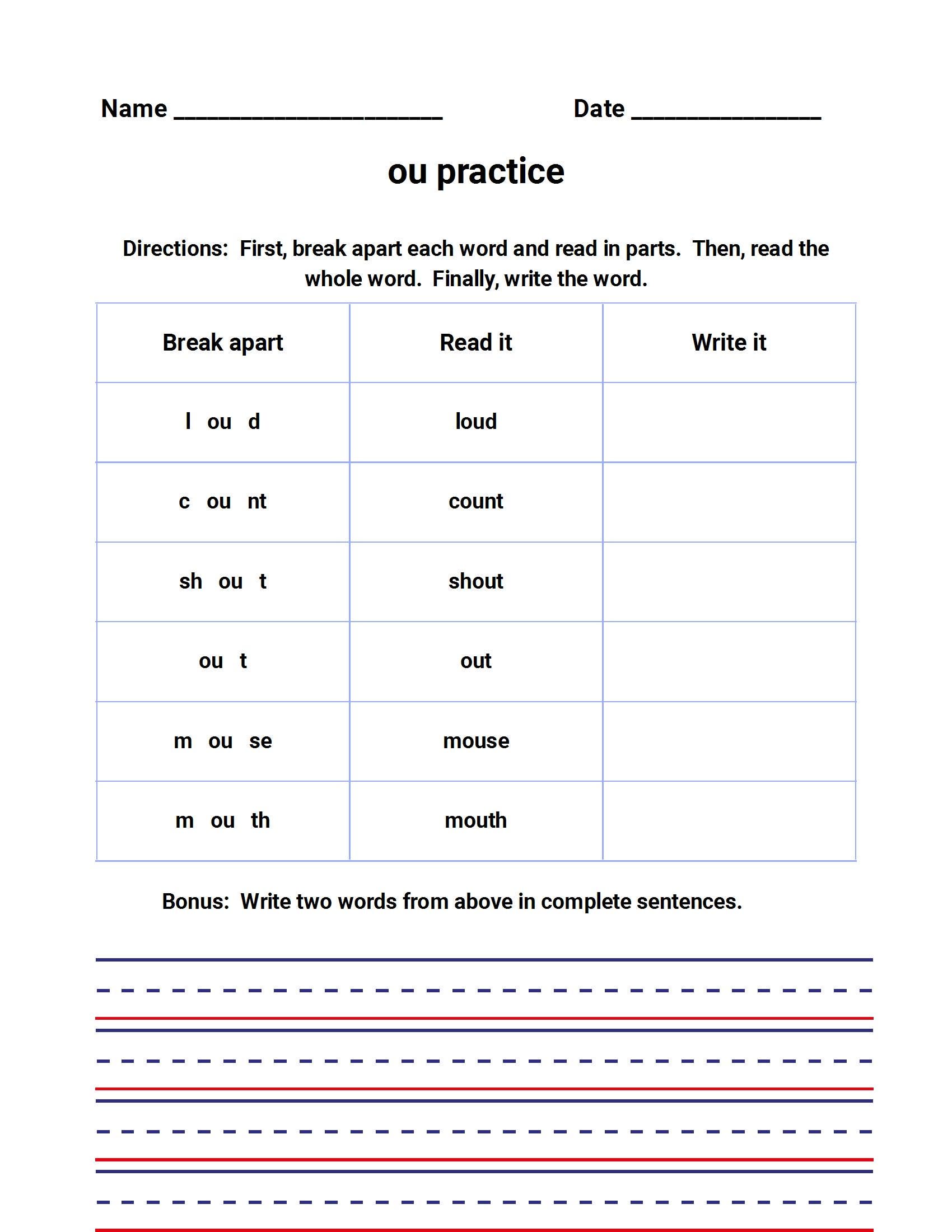 Phonics Practice Ou Vowel Team - Etsy