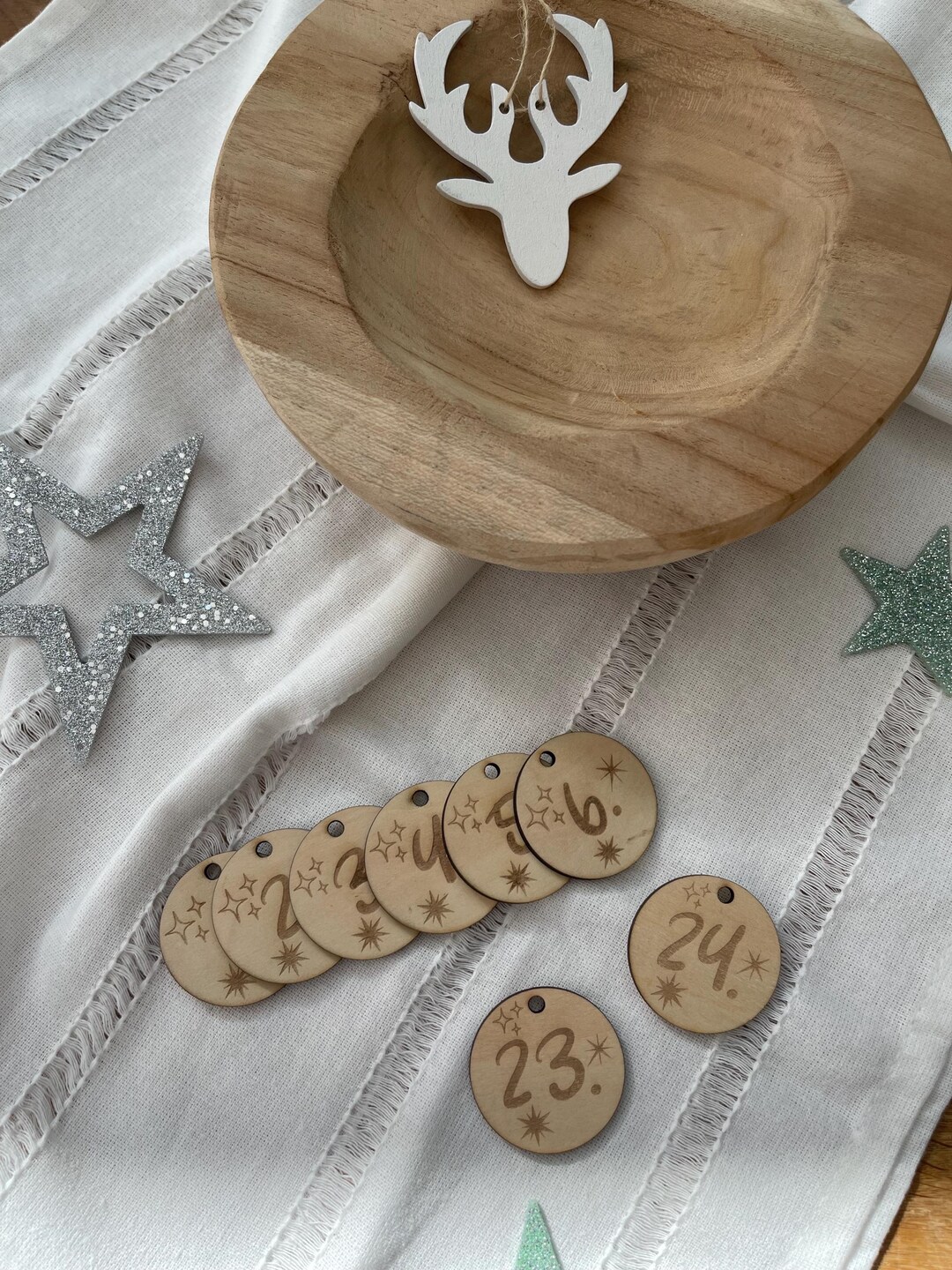 Wooden Advent Calendar Numbers 1–24 | Round Advent Calendar Pendants ...