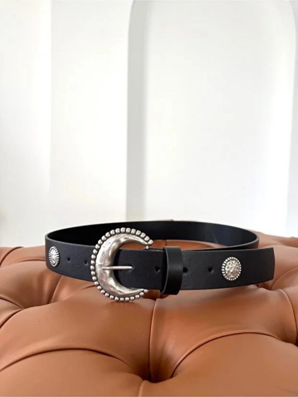 Moon Crescent Buckle Black Belt, Women's Fashion - Etsy
