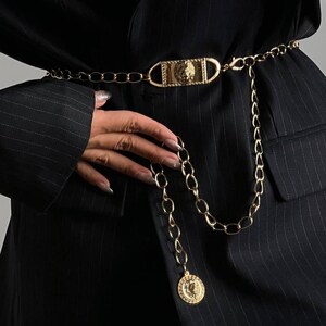 Gold Chain Belt, Lion Buckle Belt, Adjustable Waist Belt, Gold Waist ...