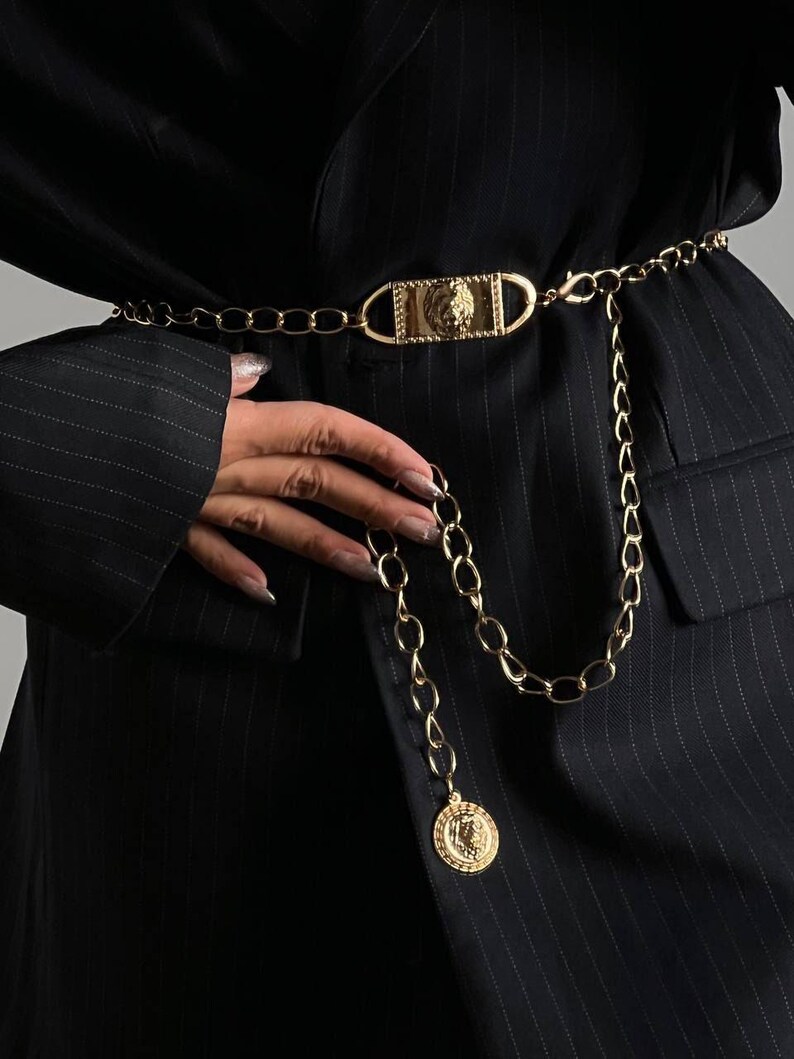 Gold Chain Belt, Lion Buckle Belt, Adjustable Waist Belt, Gold Waist ...