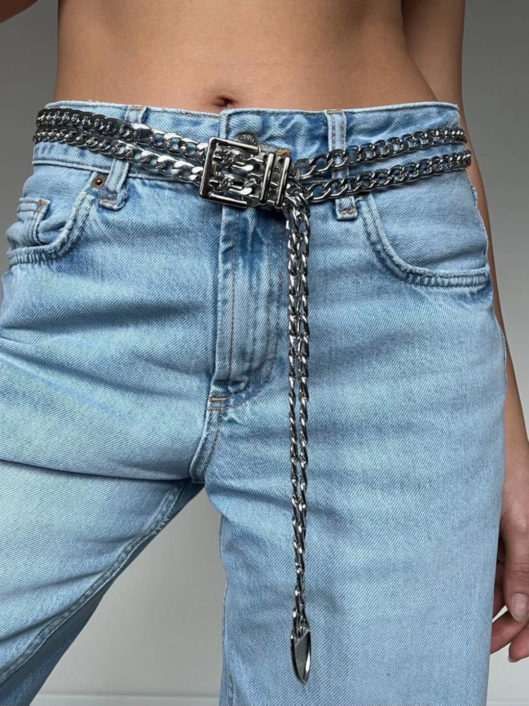 Double Silver Chain Belt: Adjustable Waist Fashion Accessory - Etsy