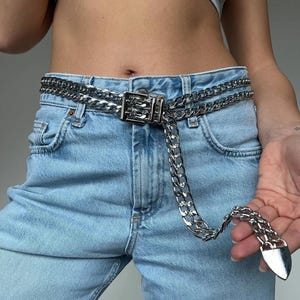 Double Silver Chain Belt: Adjustable Waist Fashion Accessory - Etsy