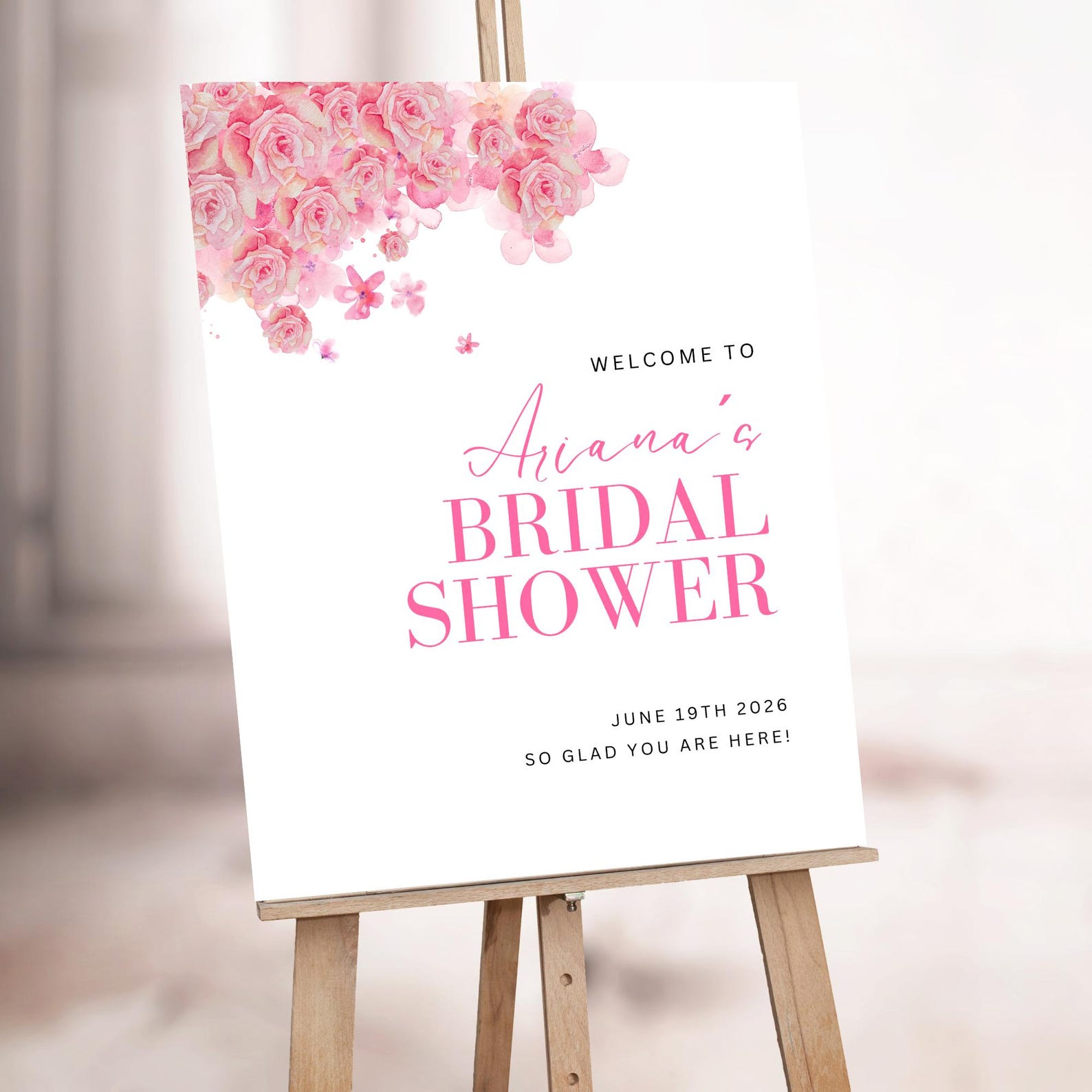 Hot Pink Bridal Shower Welcome Sign Template, Floral Boho Bridal Brunch ...