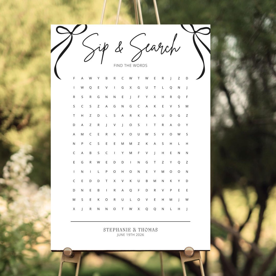 Large Sip and Search Word Sign | Giant Pass the Wedding Game to Solve ...