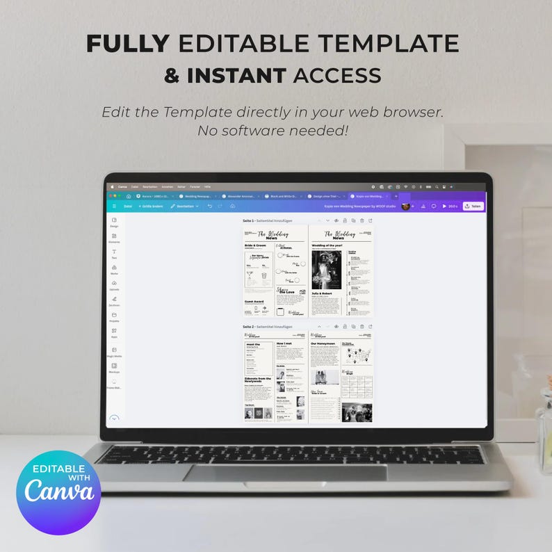 Classy Newspaper Wedding Program Template, Editable Wedding Newspaper ...
