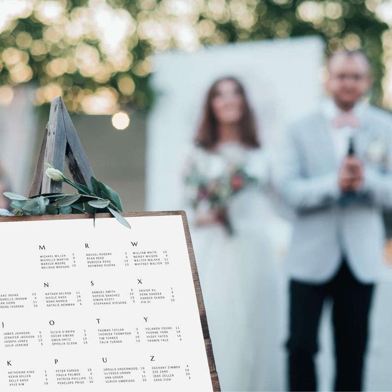Seating Chart Template Sand Ceremony Alphabetical Wedding Seating Chart ...