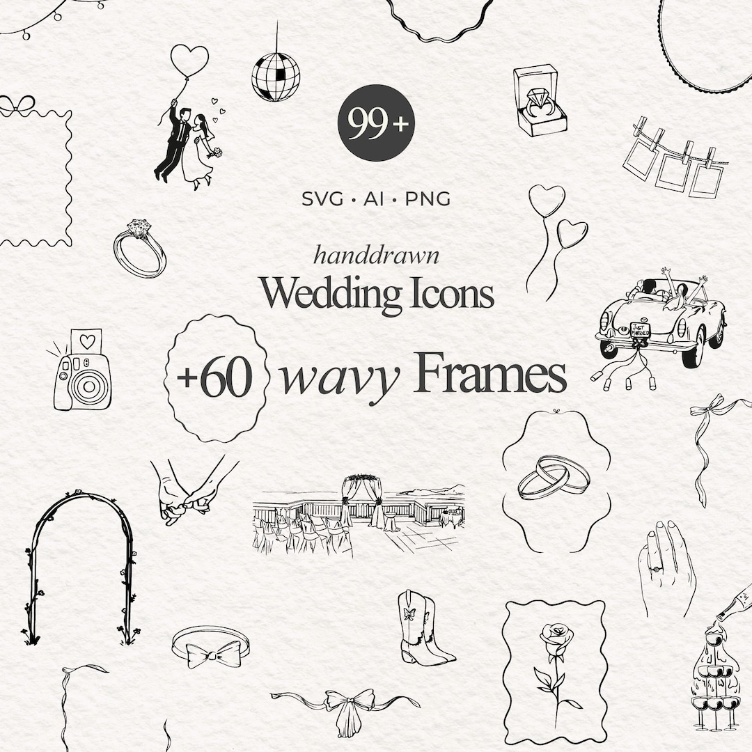 99 Hand Drawn Wedding Timeline Illustration Bundle Set, SVG PNG JPG ...
