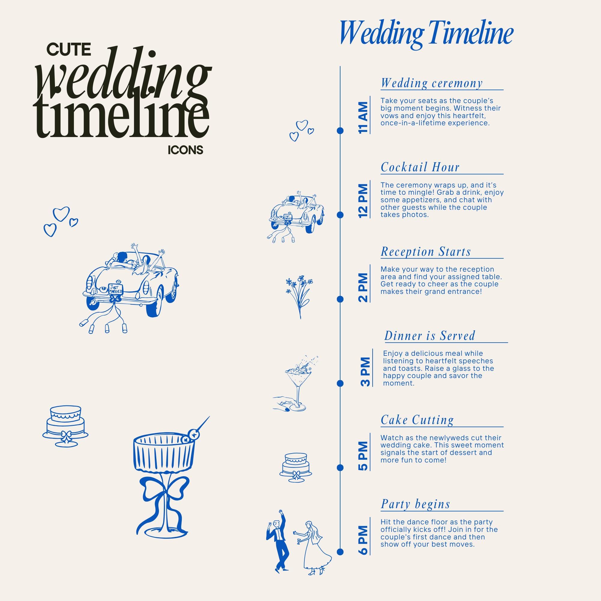 Wedding Timeline Illustration Bundle Set 18 Hand Drawn SVG PNG JPG Icon ...