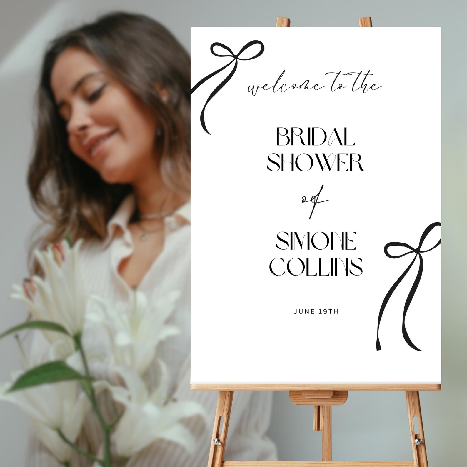 Classy Bow Ribbon Welcome Sign Template Bridal Shower Hand-drawn Bow ...