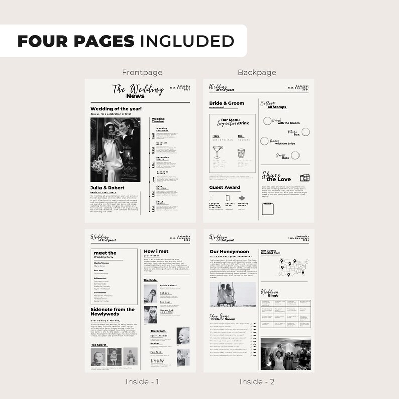 Classy Wedding Newspaper Template Sip and Solve Wedding Newspaper ...