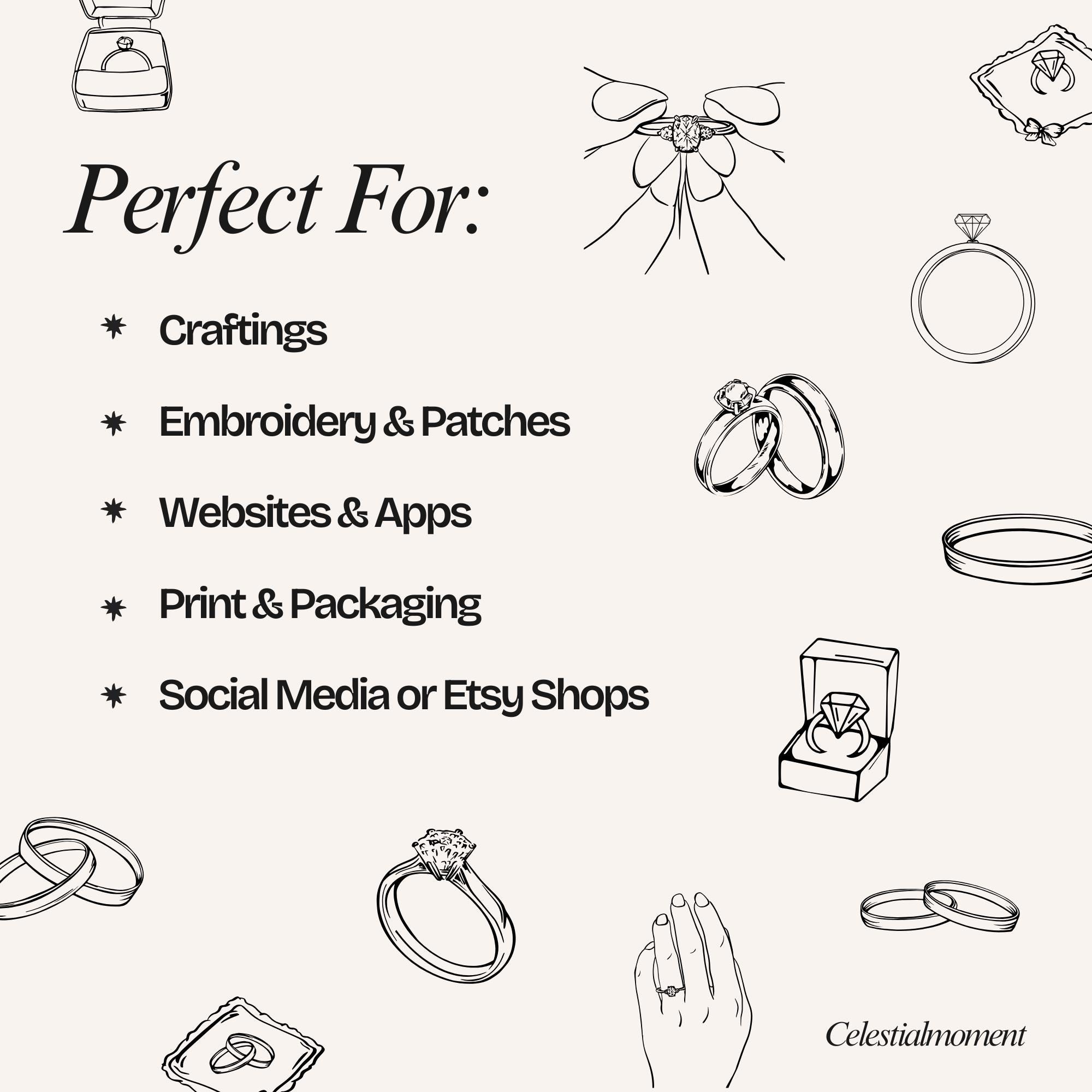 Wedding Ring Line Art Icon Set: SVG, PNG, JPG (digital Download ...