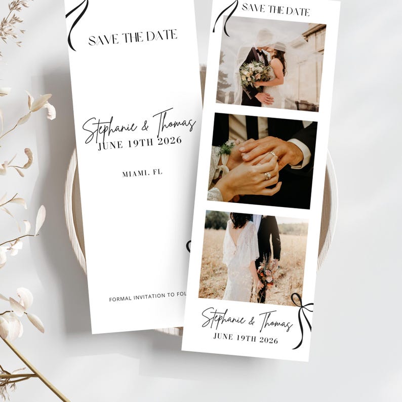 Polaroid Bow Photo Strip Bow Save the Date Photo Wedding Invitation Bow ...