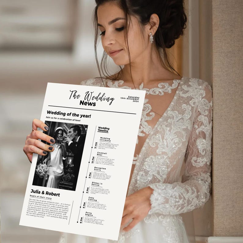 Classy Newspaper Wedding Program Template, Editable Wedding Newspaper ...