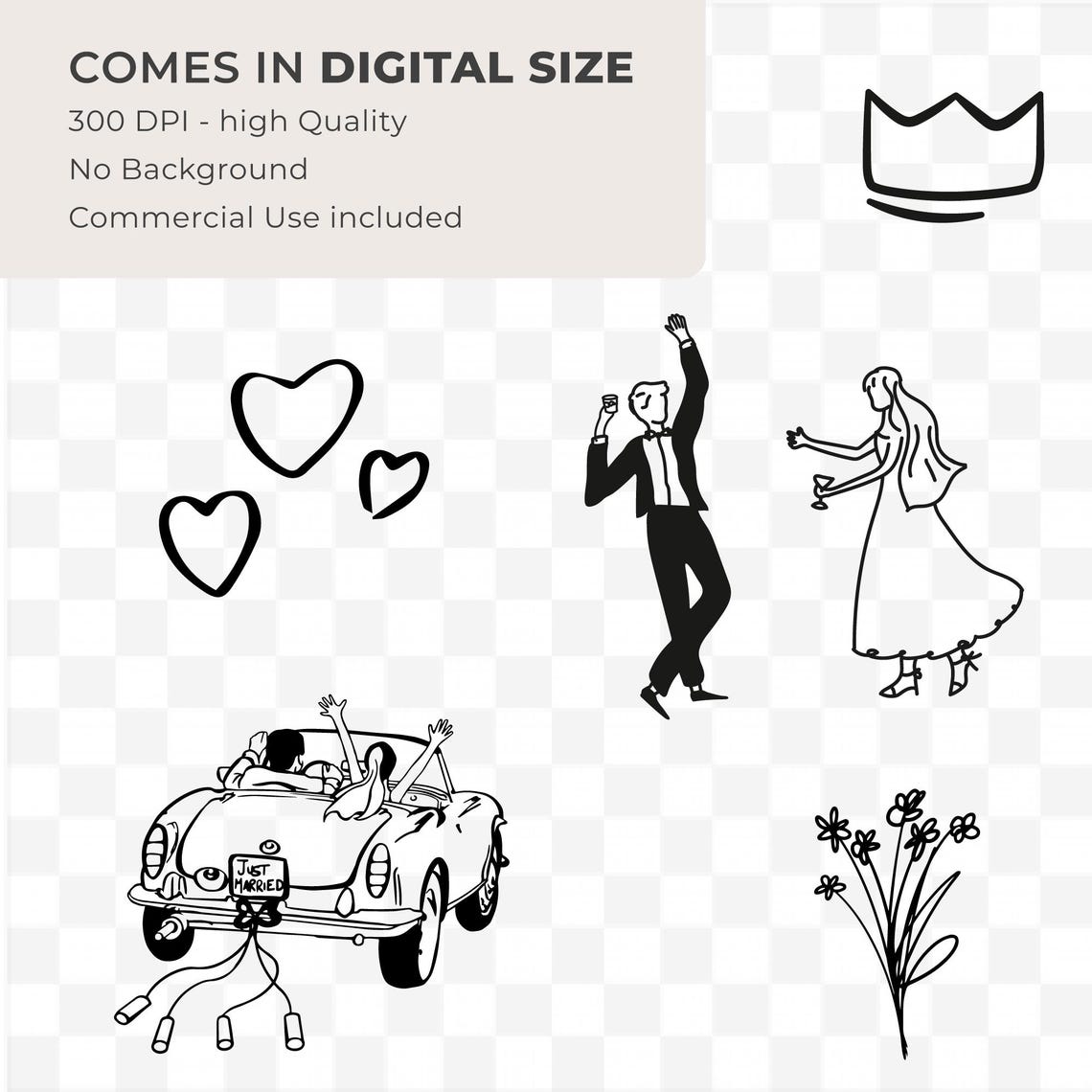 28 Hand Drawn Wedding Timeline Illustration Bundle Set, SVG PNG JPG, Icon Black & White, Clipart ...