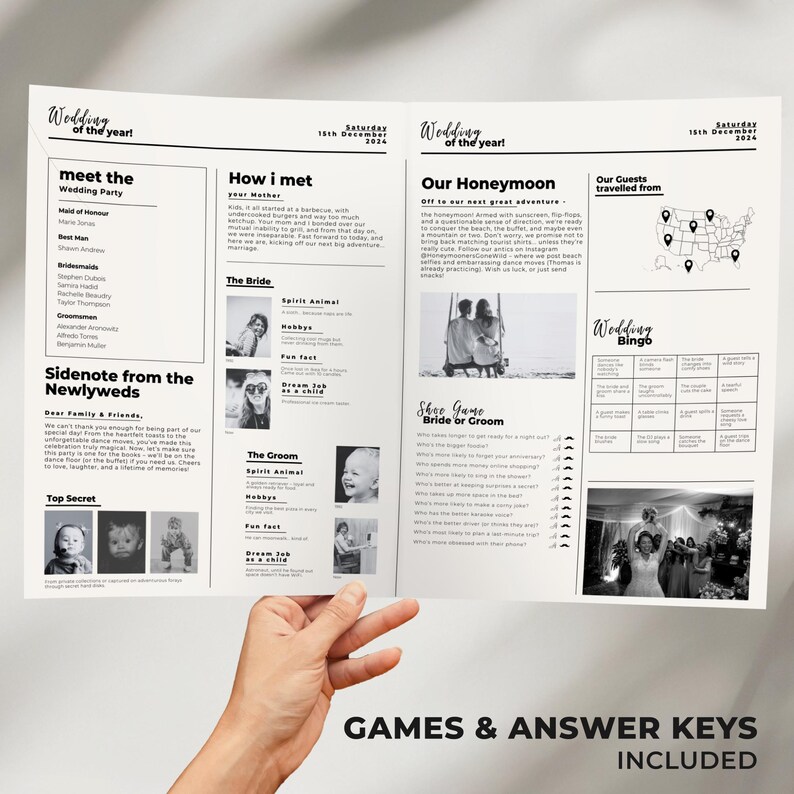 Classy Newspaper Wedding Program Template, Editable Wedding Newspaper ...