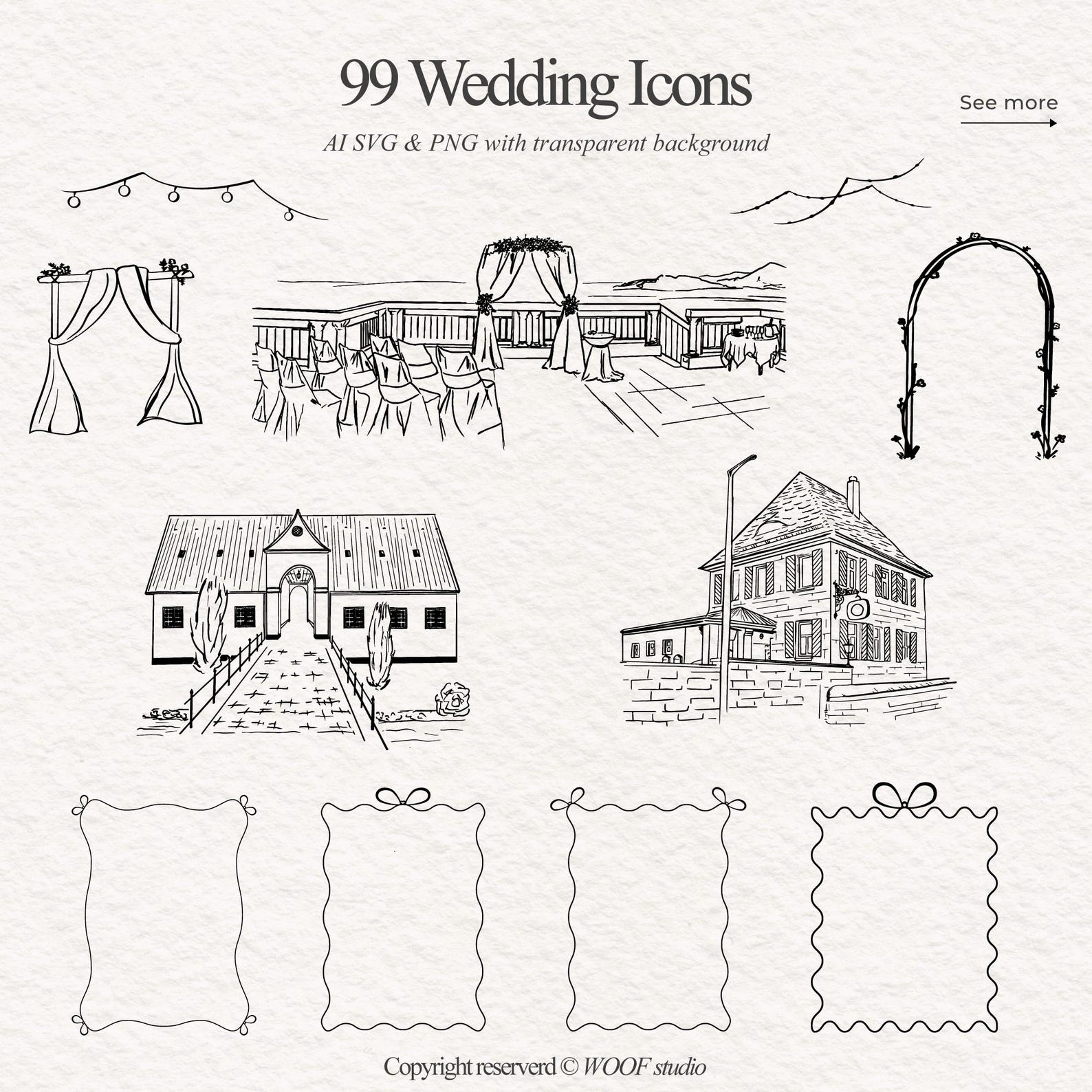 99 Hand Drawn Wedding Timeline Illustration Bundle Set, SVG PNG JPG, Icon Black & White, Clipart ...