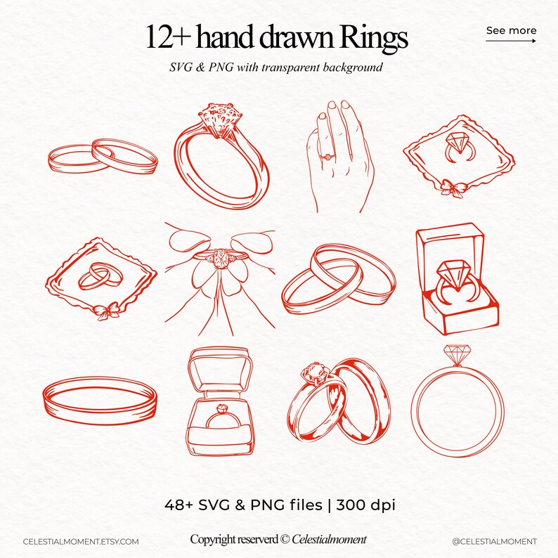 Wedding Ring Line Art Icon Set: SVG, PNG, JPG (digital Download ...