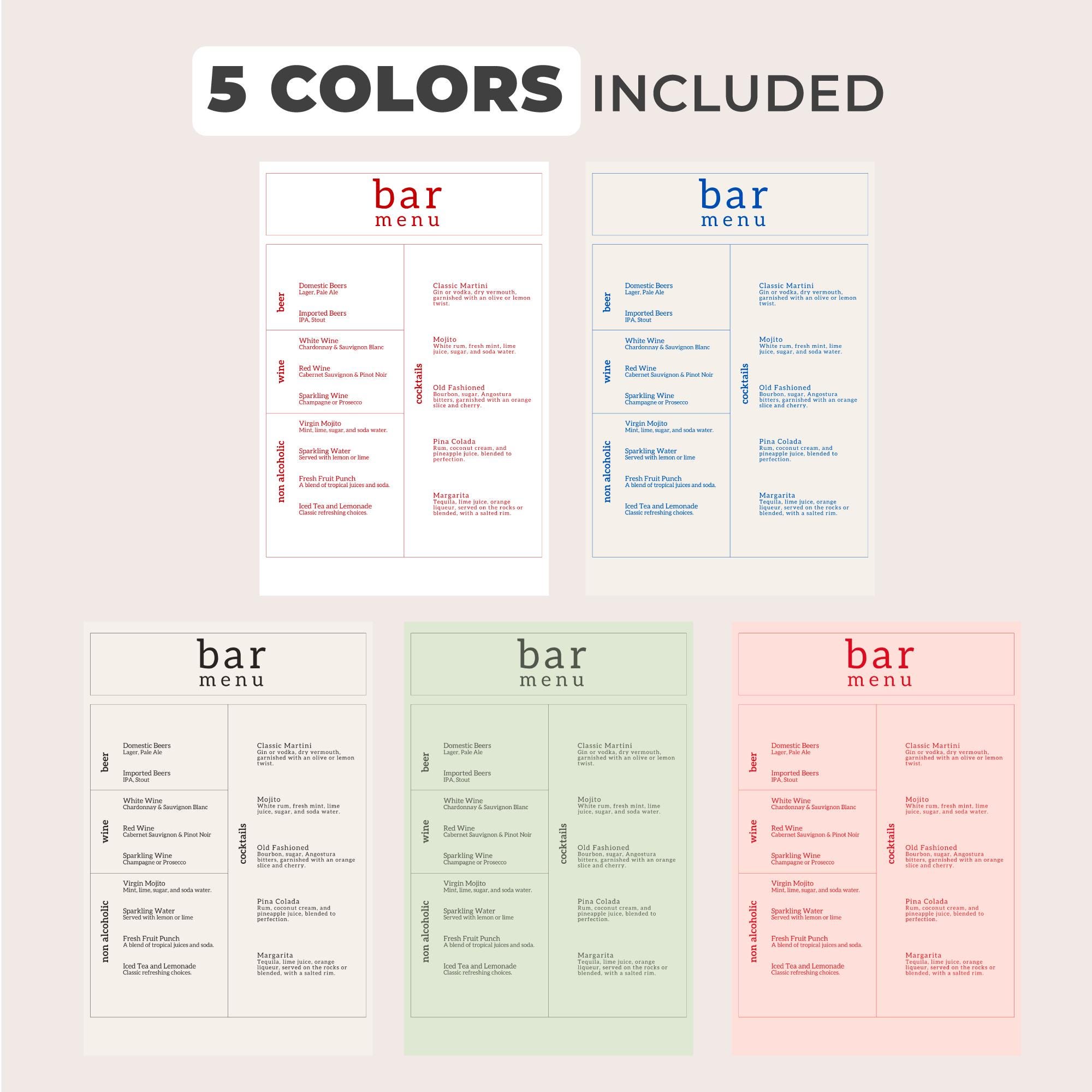 Bold Typographic Bar Menu Bar Sign Wedding Menu Template Colorful Bar ...