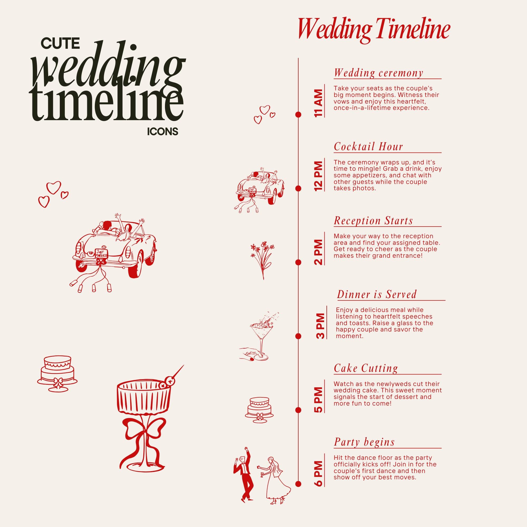 28 Hand Drawn Wedding Timeline Illustration Bundle Set, SVG PNG JPG ...