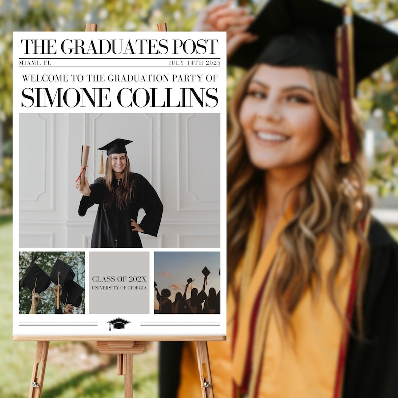Newspaper Grad Welcome Sign, Grad Party Decor | Graduation Yard Sign ...