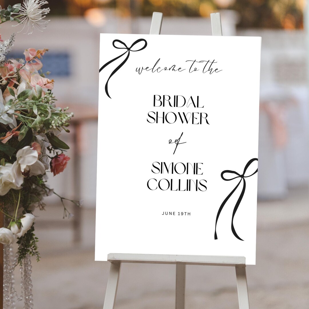 Classy Bow Ribbon Welcome Sign Template Bridal Shower Hand-drawn Bow ...