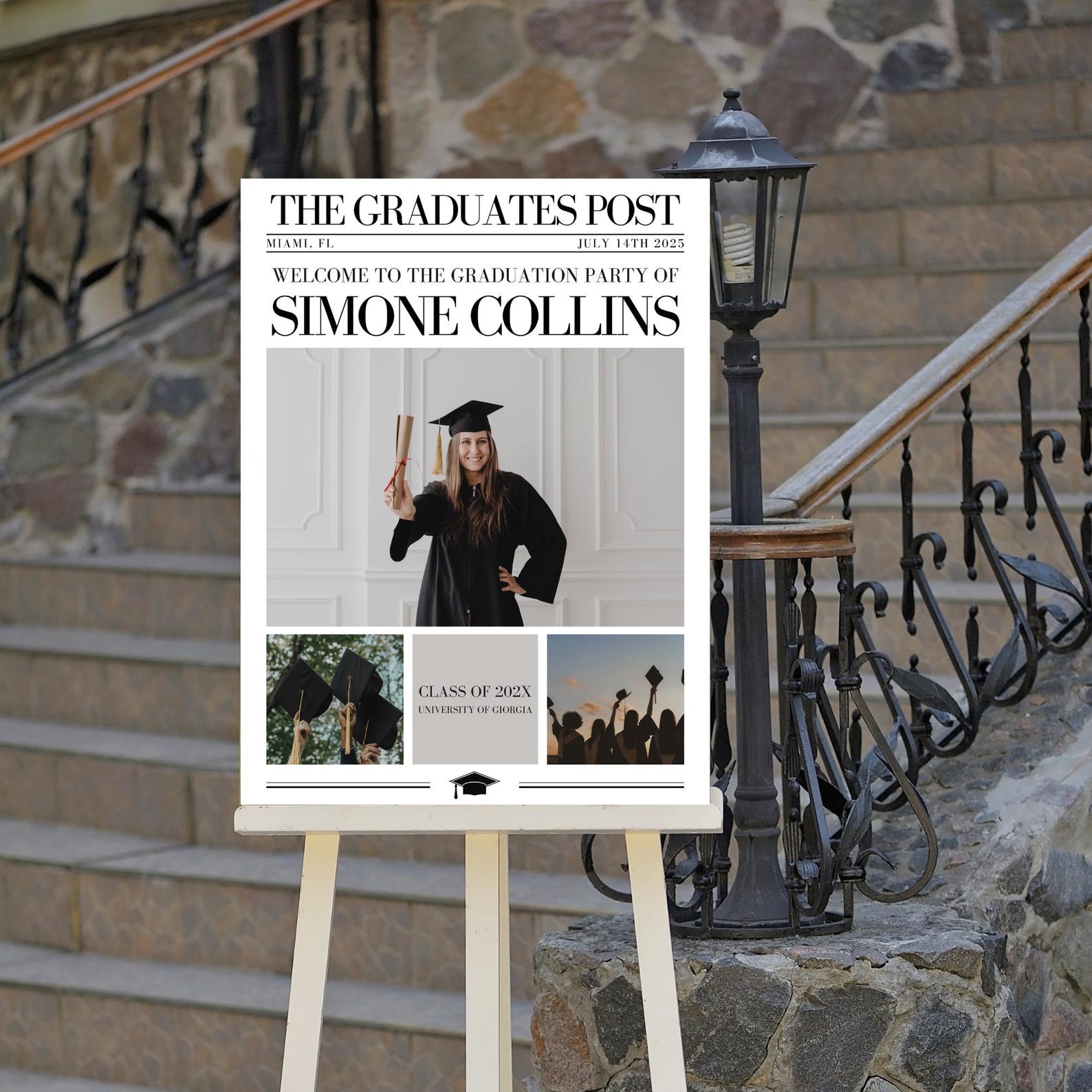 Newspaper Grad Welcome Sign, Grad Party Decor | Graduation Yard Sign ...