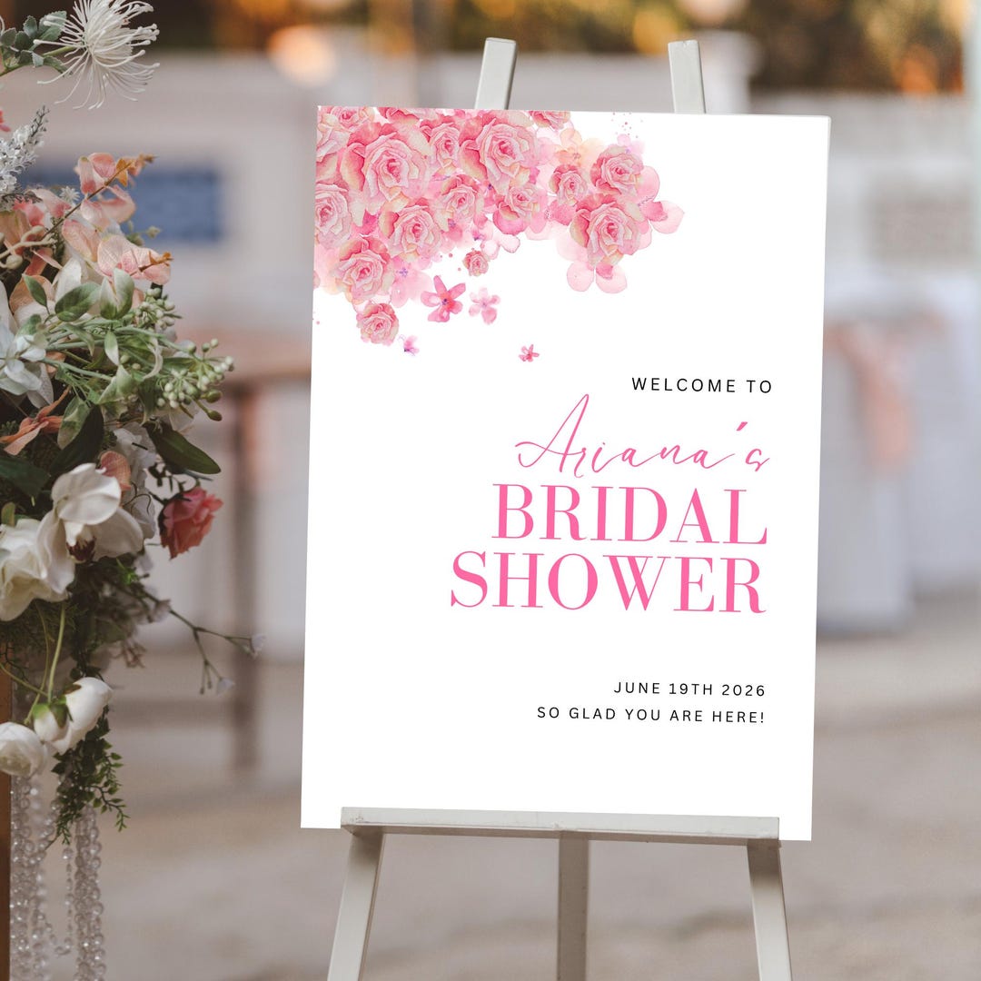 Hot Pink Bridal Shower Welcome Sign Template, Floral Boho Bridal Brunch ...