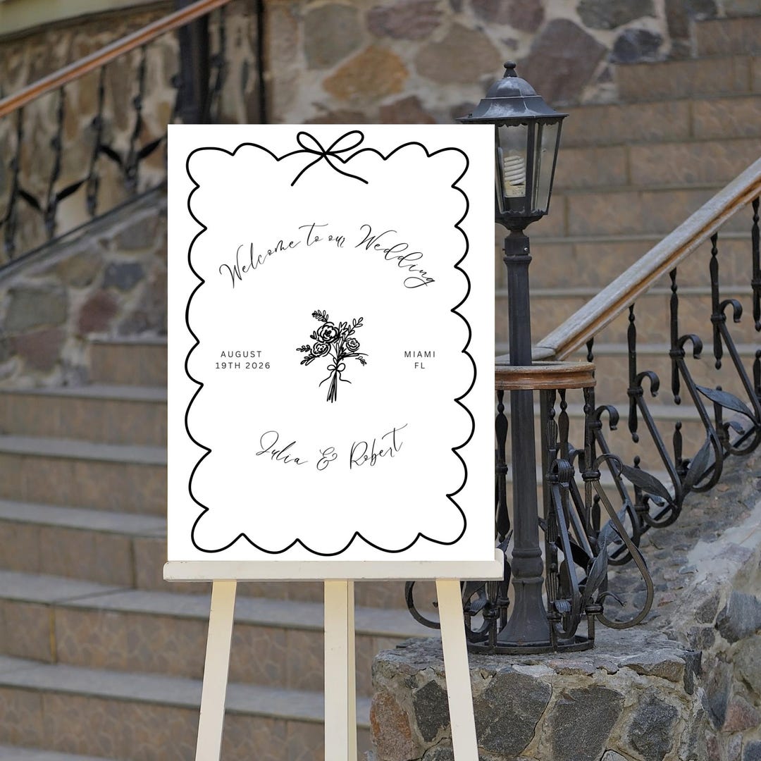 Welcome to Our Wedding Sign Hand Drawn Flower Wedding Welcome Sign ...