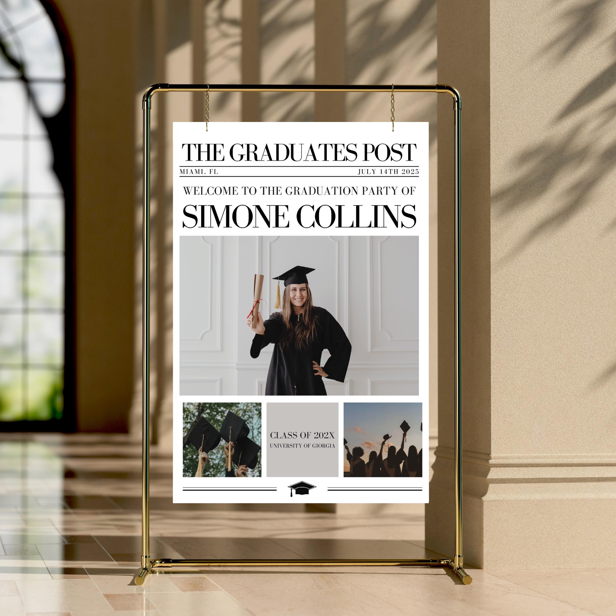 Newspaper Grad Welcome Sign, Grad Party Decor | Graduation Yard Sign ...