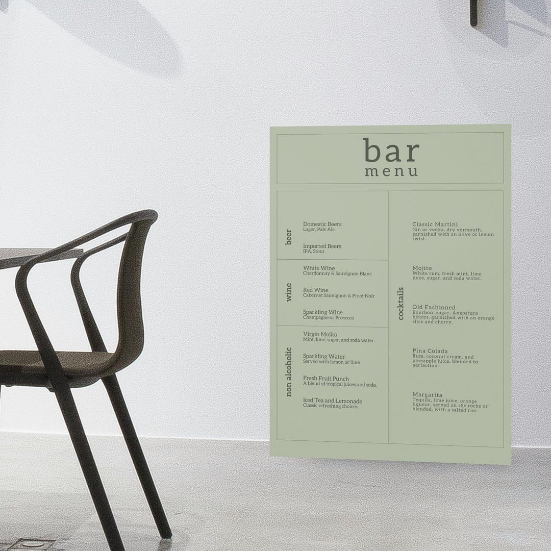Bar Menu Template Editable Menu Drink List Bar Menue Open Bar Drink ...