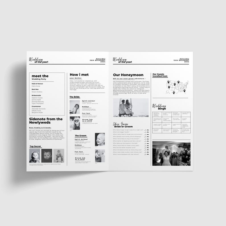 Classy Newspaper Wedding Program Template, Editable Wedding Newspaper ...