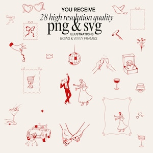 28 Hand Drawn Wedding Timeline Illustration Bundle Set, SVG PNG JPG, Icon Black & White, Clipart ...