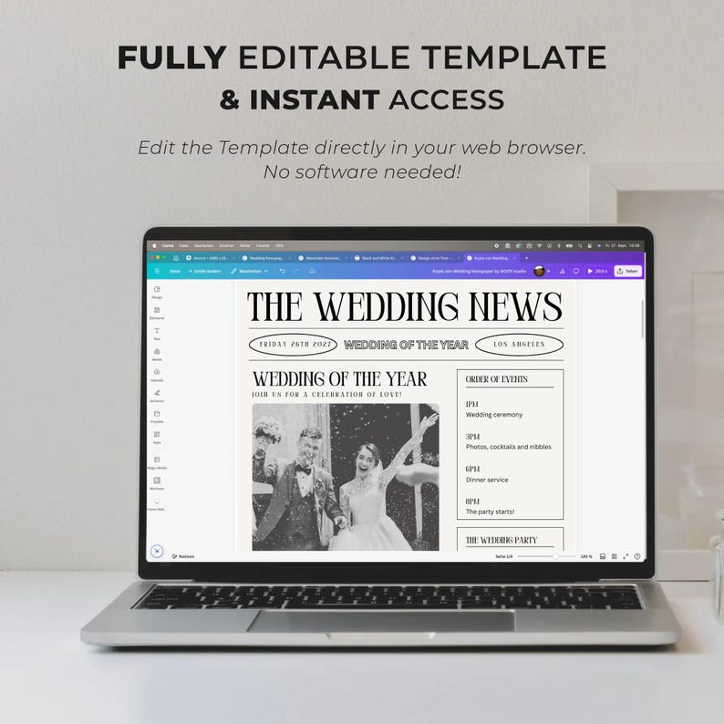 Classy Newspaper Wedding Program Template, Editable Wedding Newspaper ...