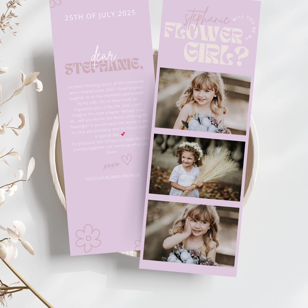 Flower Girl Proposal Photo Strip Card - Pastel Rose Girly Flowergirl ...