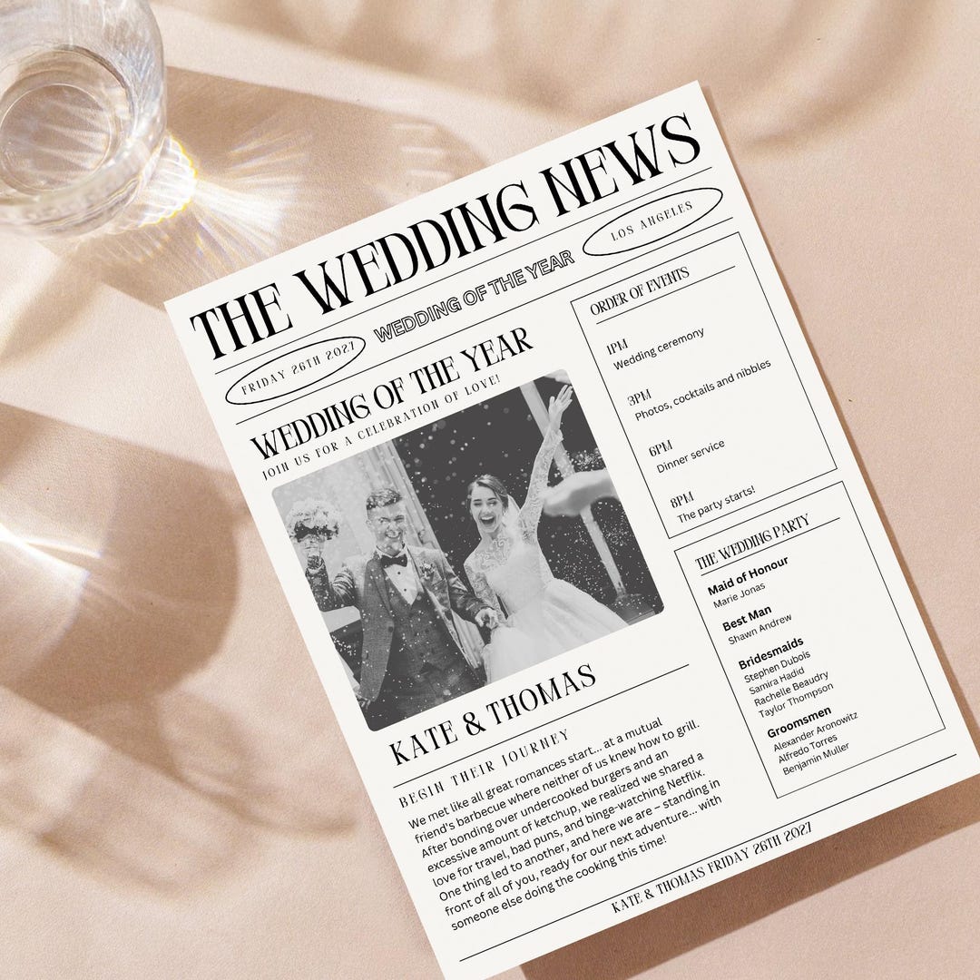 Sip & Solve Wedding Newspaper, Large Wedding Newspaper Template, Games ...