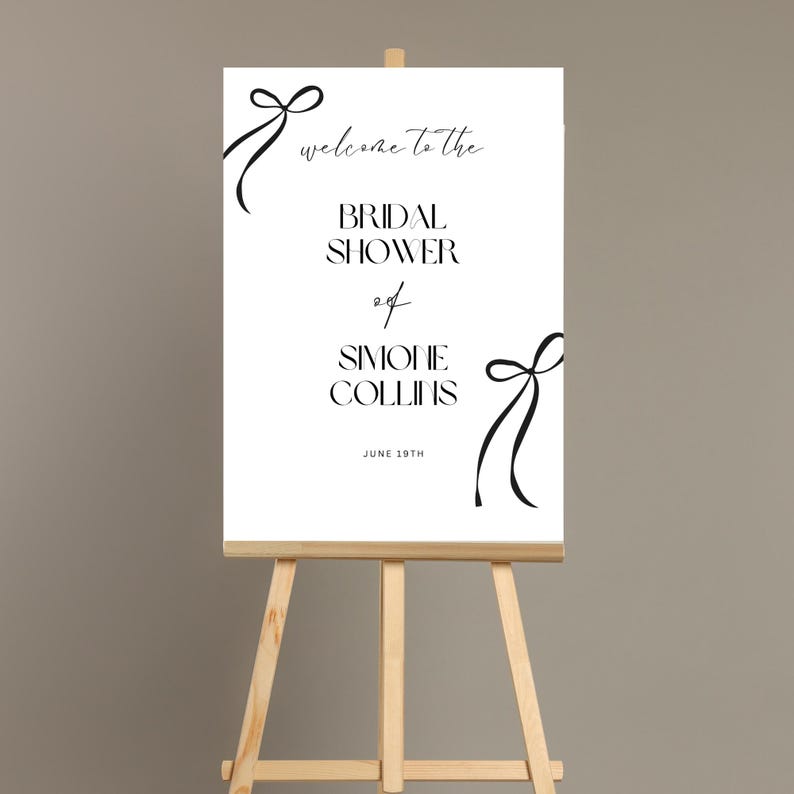 Classy Bow Ribbon Welcome Sign Template Bridal Shower Hand-drawn Bow ...