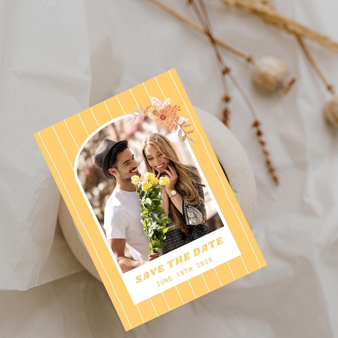 Butter Yellow Flower Wedding Invitation Card Aesthetic Wildflower Arch ...