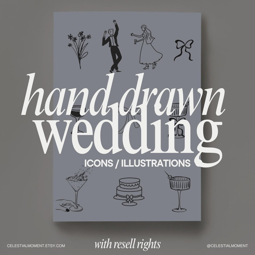 10 Hand Drawn Wedding Timeline Illustration Bundle Set, SVG PNG JPG, Icon Black & White, Clipart ...