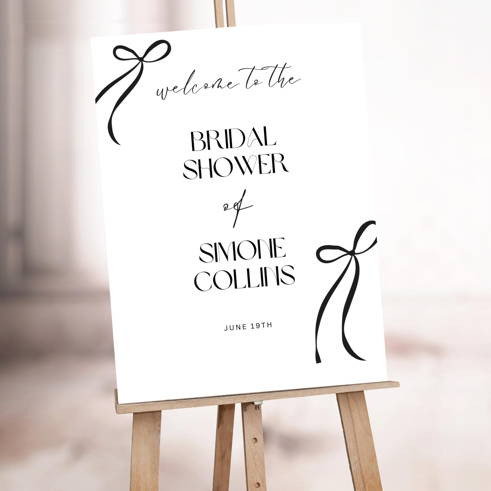 Classy Bow Ribbon Welcome Sign Template Bridal Shower Hand-drawn Bow ...